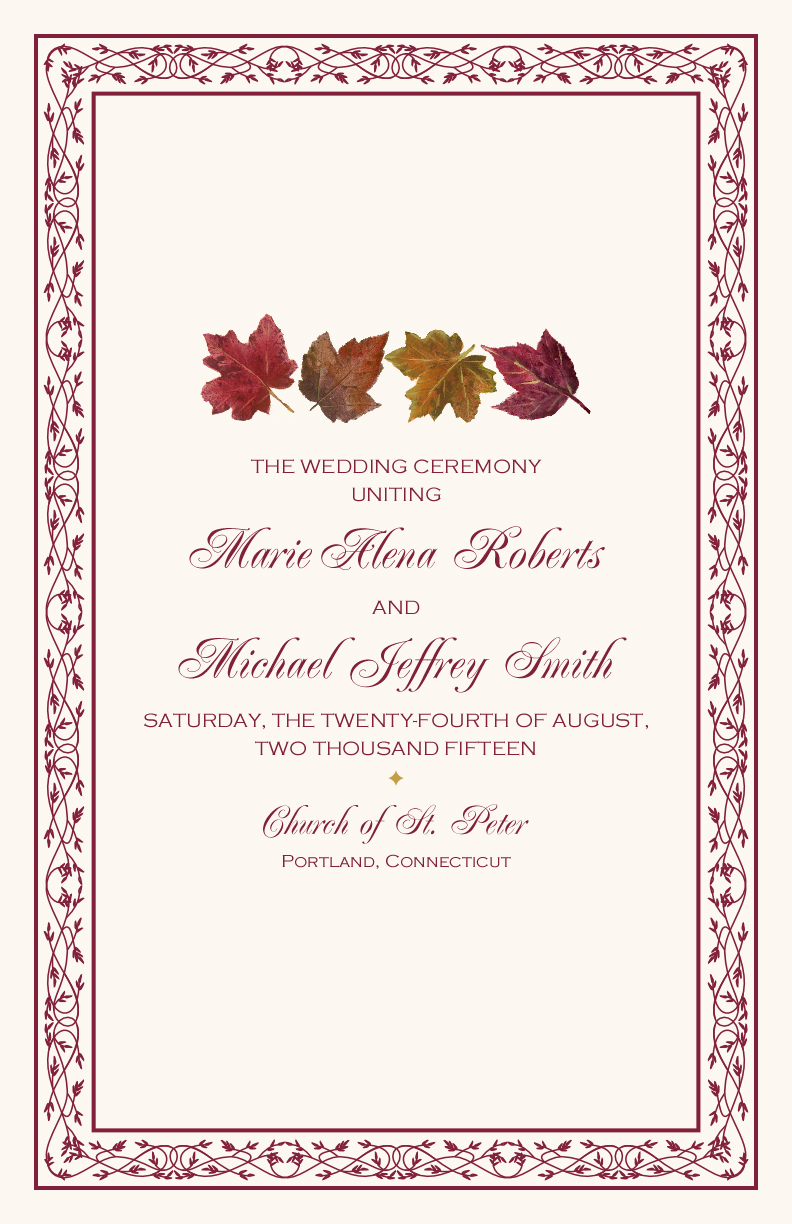 Maple Leaf Pattern Autumn Wedding Programs and Church Programs for your Fall Wedding Ceremony ...